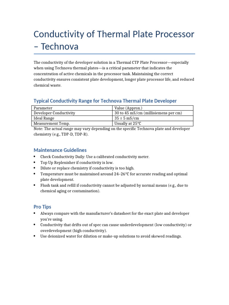 Technova CTP Plate Conductivity Guide | PDF