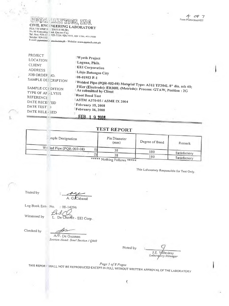 Tensile Test Report 10001 | PDF