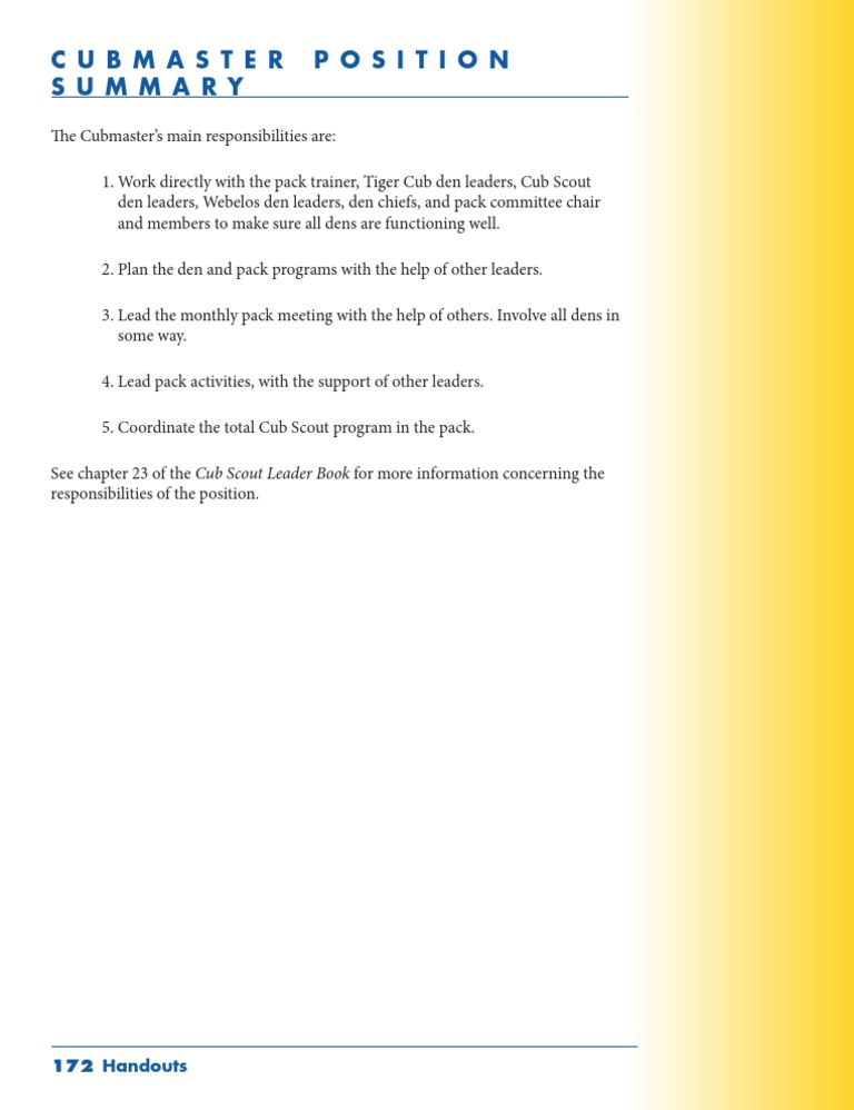 Cubmaster Summary | PDF
