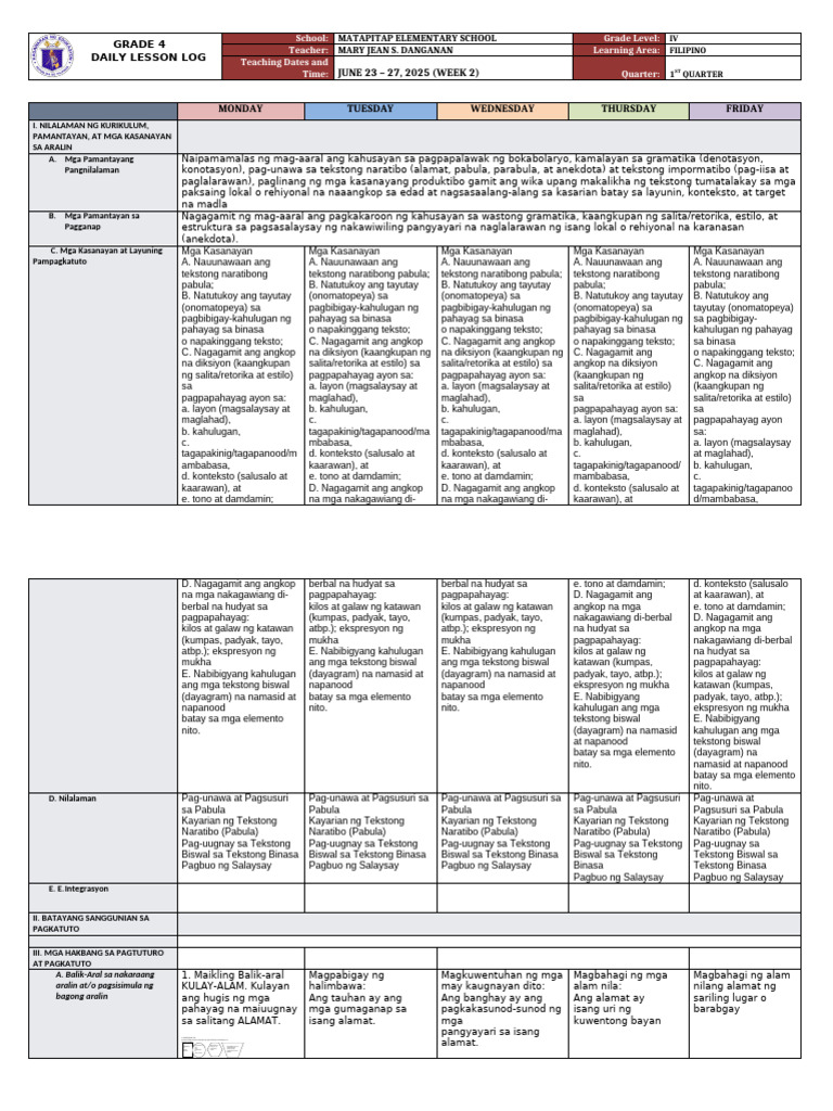 DLL Fil4 Q1 W2 | PDF
