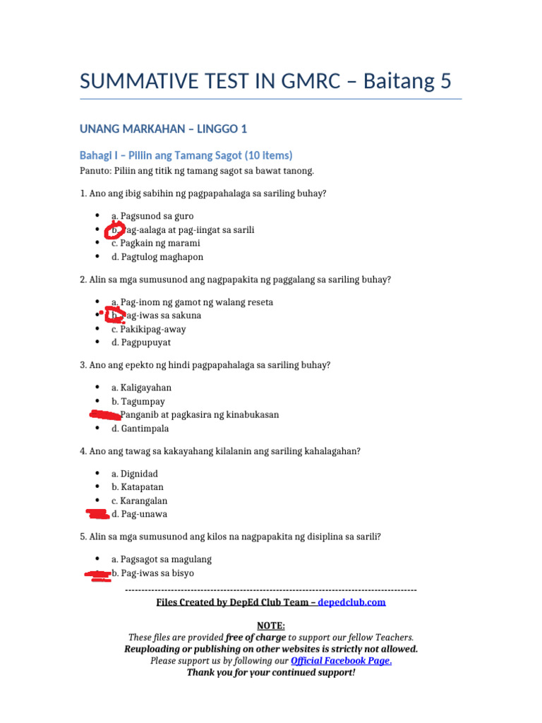 Summ - Test (GMRC) 5 q1 w1 | PDF