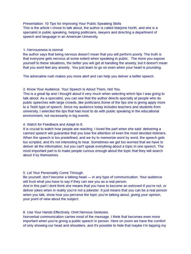 Presentation - 10 Tips For Improving Your Public Speaking Skills | PDF ...