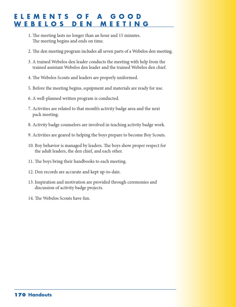 Webelos Den Meeting Essentials | PDF