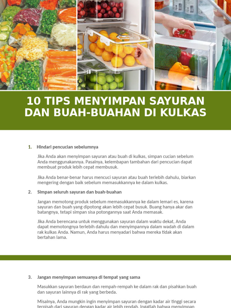 10 Tips Menyimpan Sayuran Dan Buah-Buahan Di Kulkas | PDF