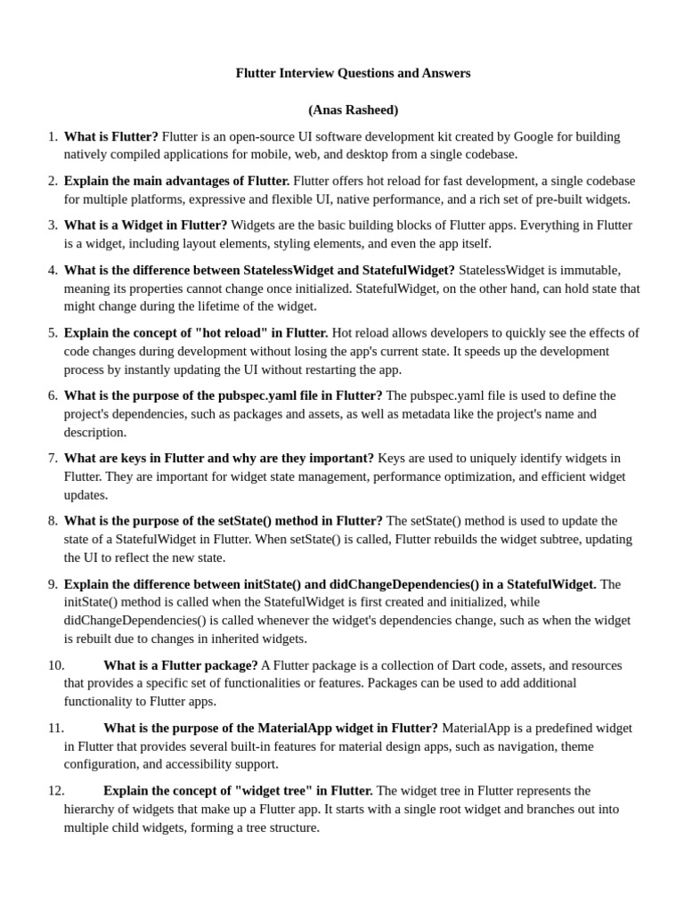 Flutter Interview Questions Answers | PDF | Mobile App | Software