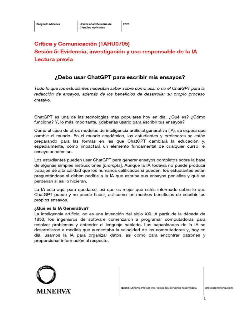 Lectura Previa S5 - ¿Debo Usar Chat GPT para Escribir Mis Ensayos | PDF | Inteligencia ...