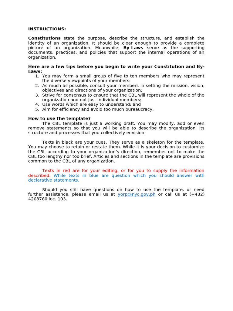 Constitution and Bylaws Template Guide | PDF | Committee | Presidents ...
