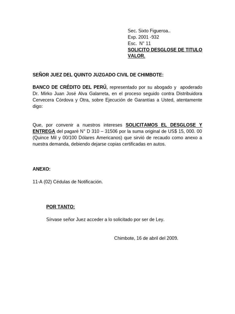 Solicito Desglose Exp. 2001 - 932 | PDF