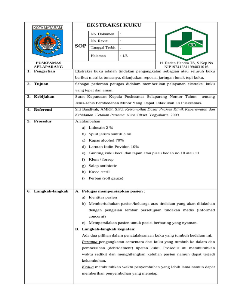 Sop Ekstraksi Kuku | PDF