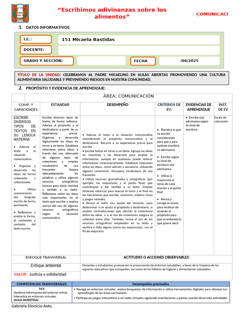 Sesion Escribimos Adivinanzas | PDF | Aprendizaje | Comunicación humana