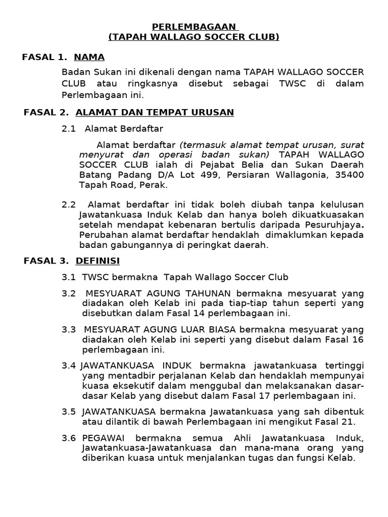 Perlembagaan TWSC | PDF