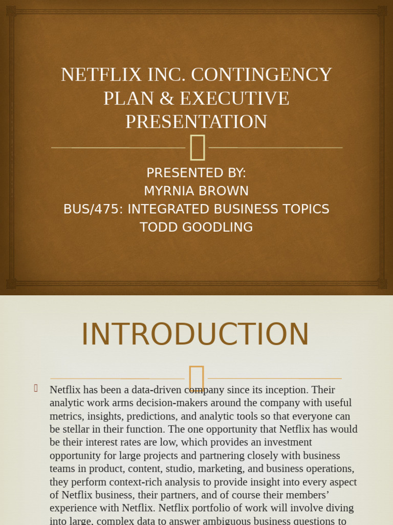 WK 5 Netflix Inc. Contingency Plan Executive Presentation | PDF | Swot ...