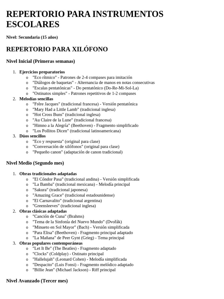 Repertorio Escolar para Xilófono y Teclado | PDF | Partituras | Sonata ...