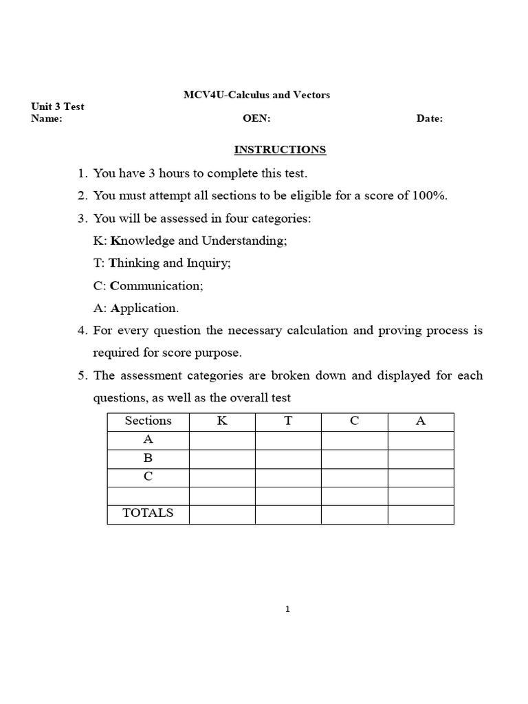 MCV4U Unit 3 Calculus Test | PDF | Area | Derivative