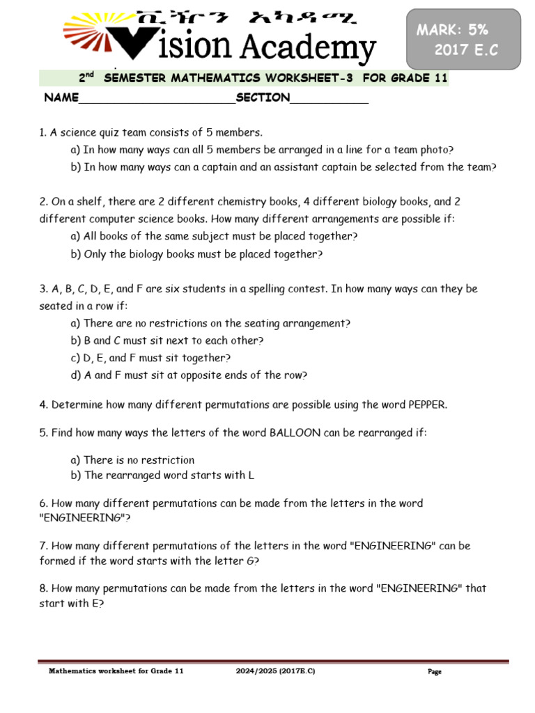 Grade 11 Maths Worksheet-3 | PDF | Probability | Chess