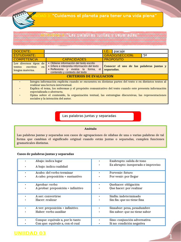 Ficha de Actividad S4 (U3) (5° Grado) - COMUNICACIÓN Pacaje | PDF | Contaminación | La ...
