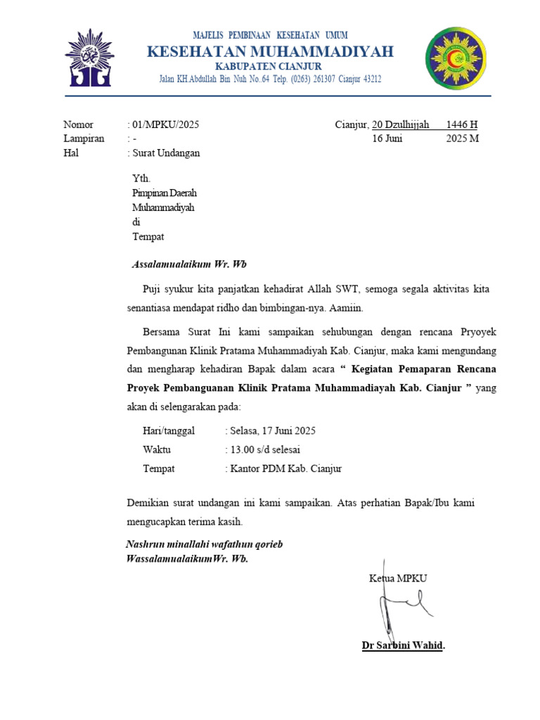 Surat Undangan Dari Mpku Untuk PDM | PDF