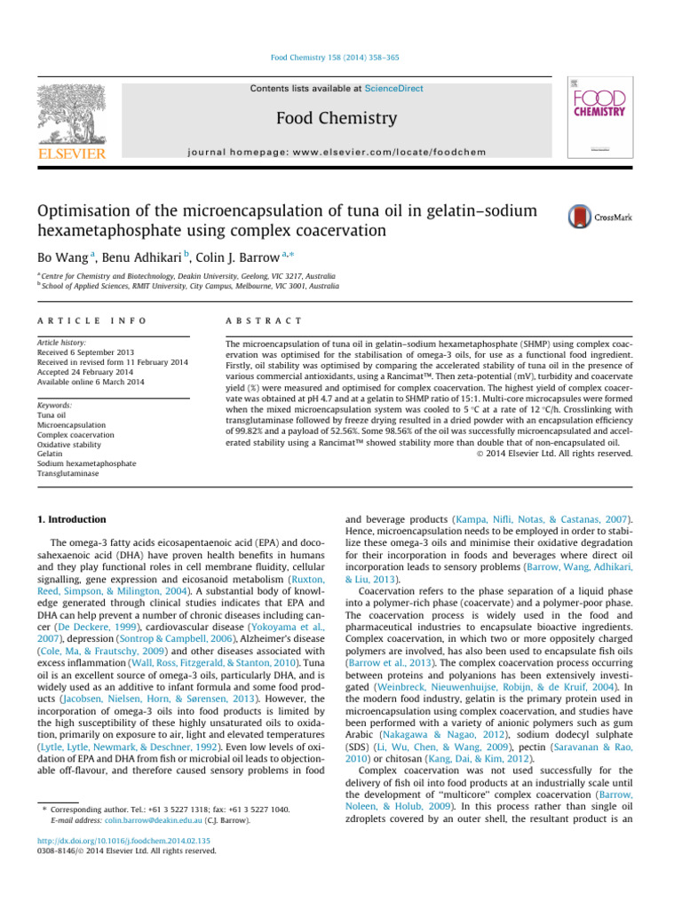 Optimisation of The Microencapsulation of Tuna Oil in Gelatin Sodium ...