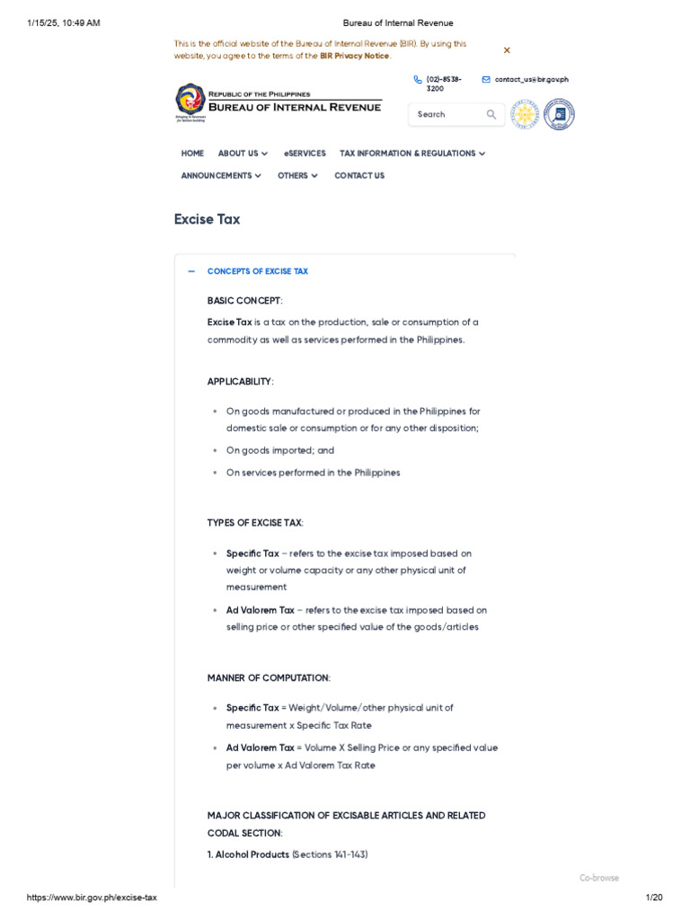 Excise Tax-Bureau of Internal Revenue | PDF | Taxes | Excise