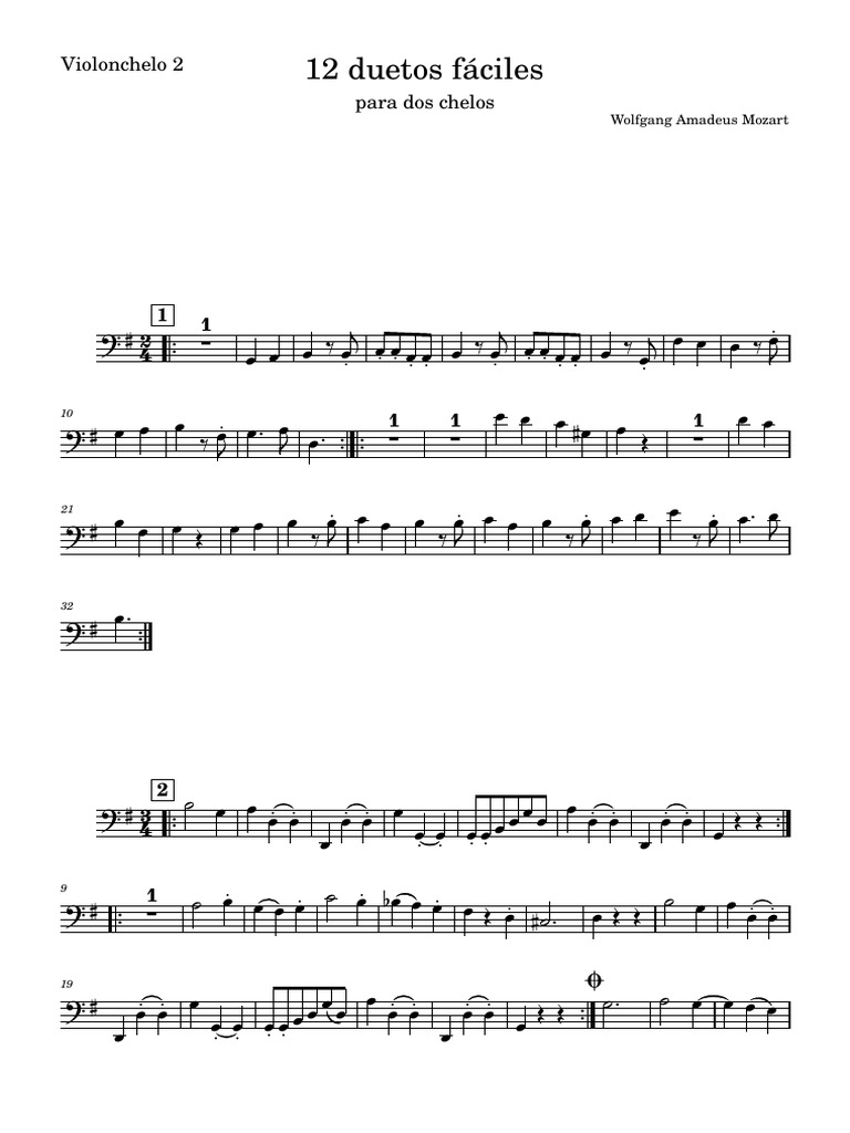 Duetos Chelo - Mozart-Violonchelo - 2 | PDF | Mozart Family | Wolfgang Amadeus Mozart