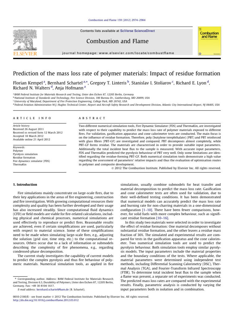 Prediction of The Mass Loss Rate of Polymer Materials - Impact of ...