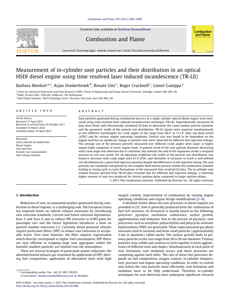 Soot Particle Measurement in Diesel Engines | PDF | Thermal Conduction ...