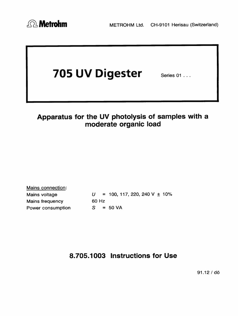 Manual Digestor Uv Metrohm | PDF