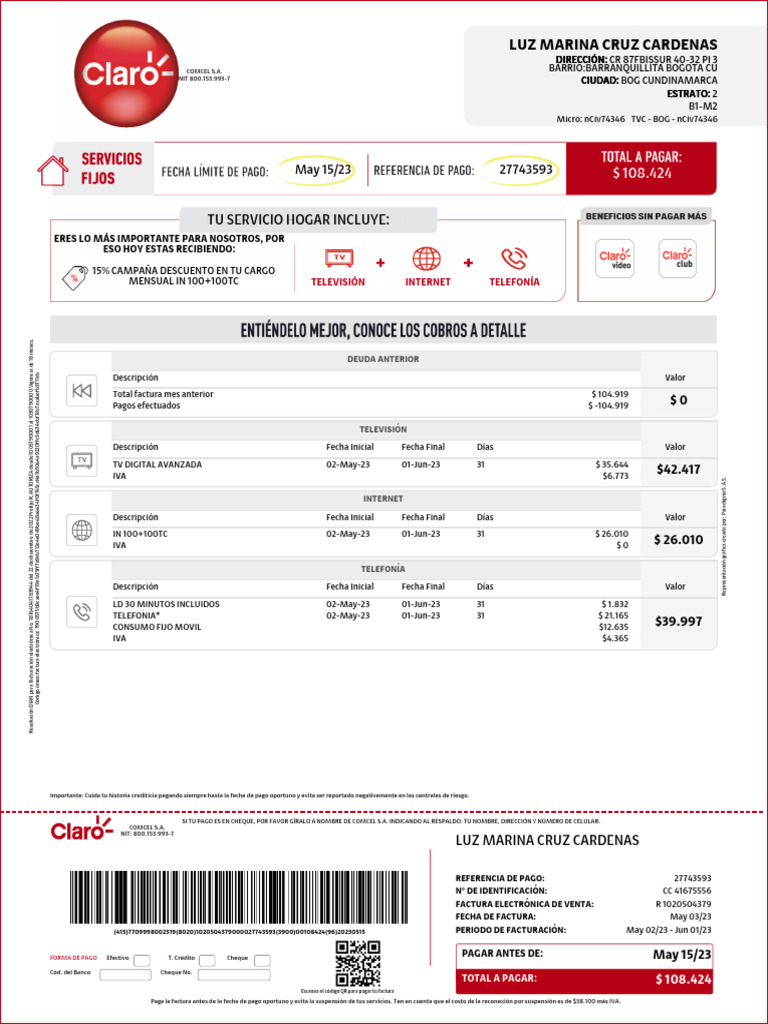 Factura Comcel S.A. - Servicios y Descuentos | PDF | Factura ...
