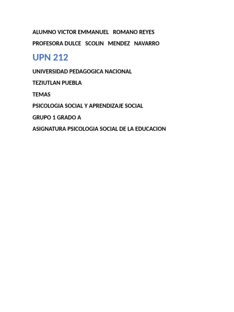 Alumno Victor Emmanuel Romano Reyes 2 | PDF | Psicología Social ...