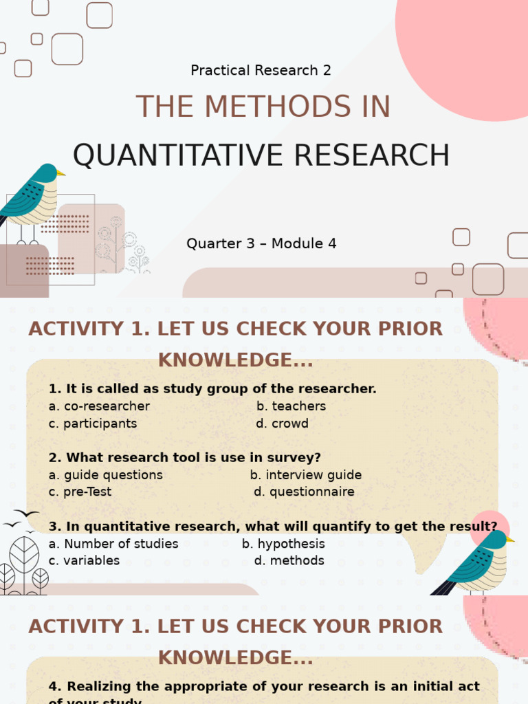 PR2 Quarter 3 - Module 4 The Methods in Quantitative Research | PDF | Survey Methodology ...