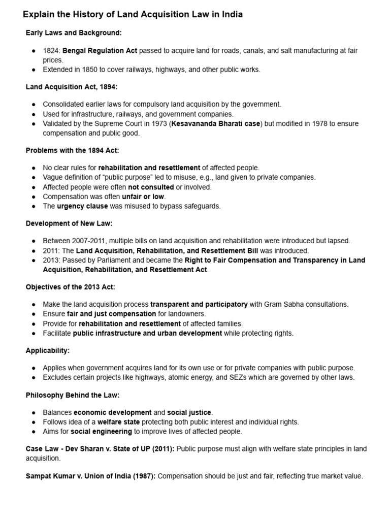 History of Land Acquisition Law in India | PDF | Government | Justice