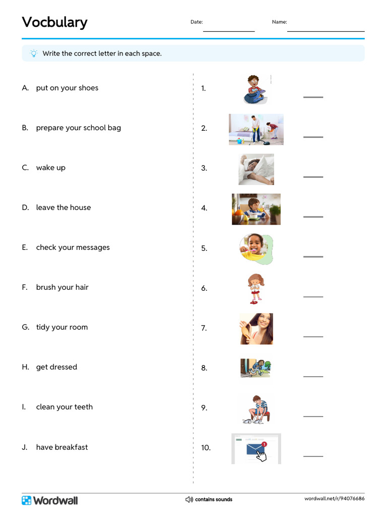 Vocbulary Match Up Write The Answer | PDF