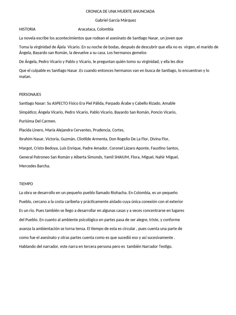 Cronica de Una Muerte Anunciada | PDF