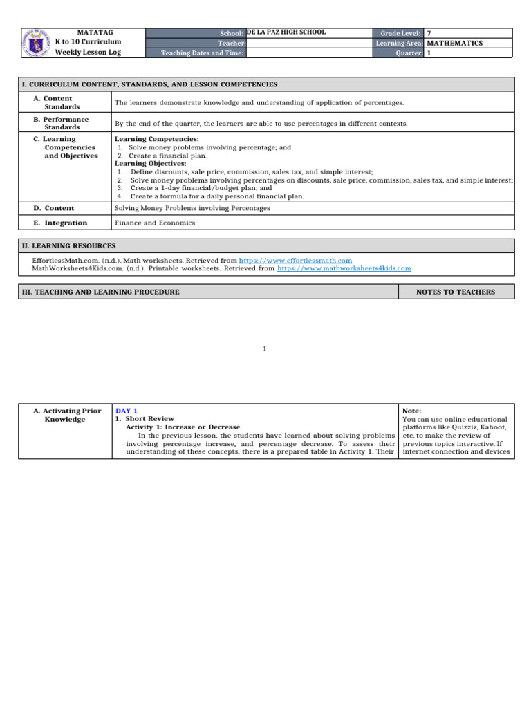 Grade 7 Math: Percentages and Finance | PDF | Interest | Discounting