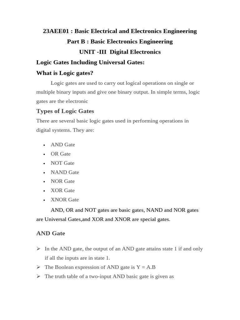 BEEE (Electronics) Unit 3 | PDF | Logic Gate | Electronic Circuits