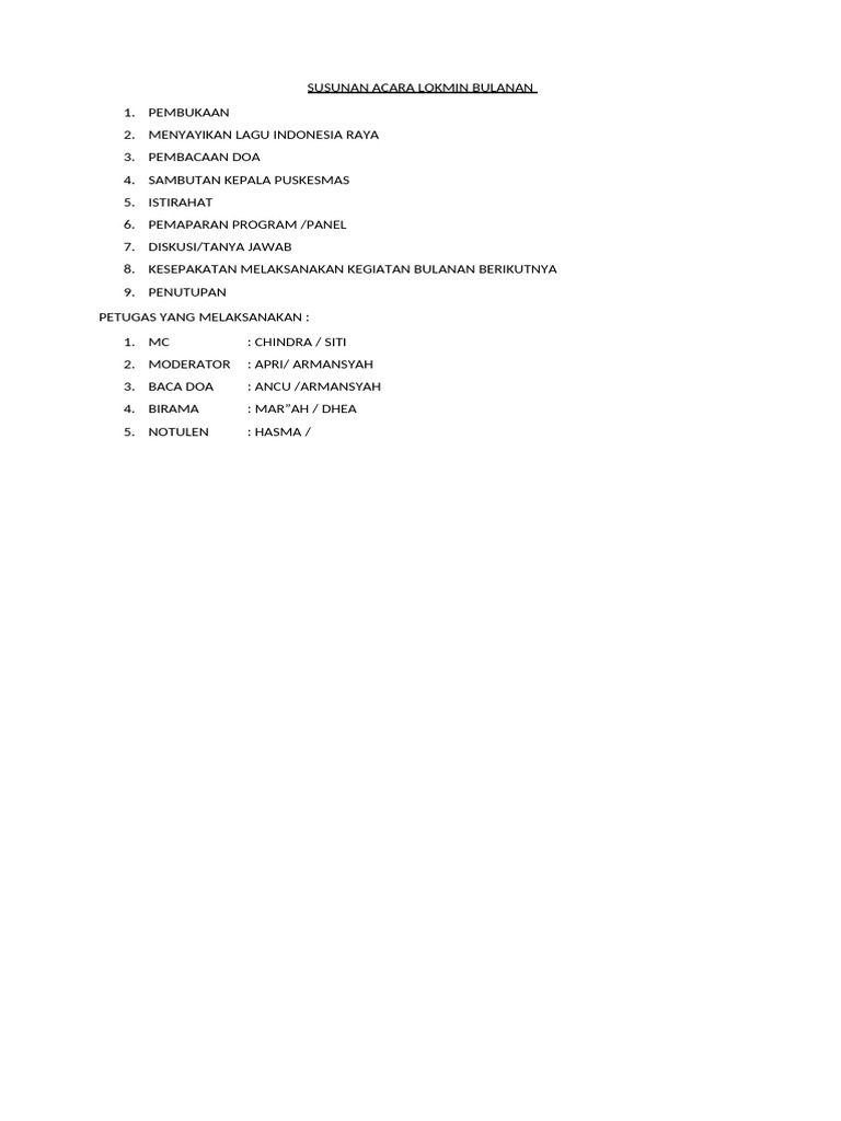 Susunan Acara Lokmin Bulanan | PDF