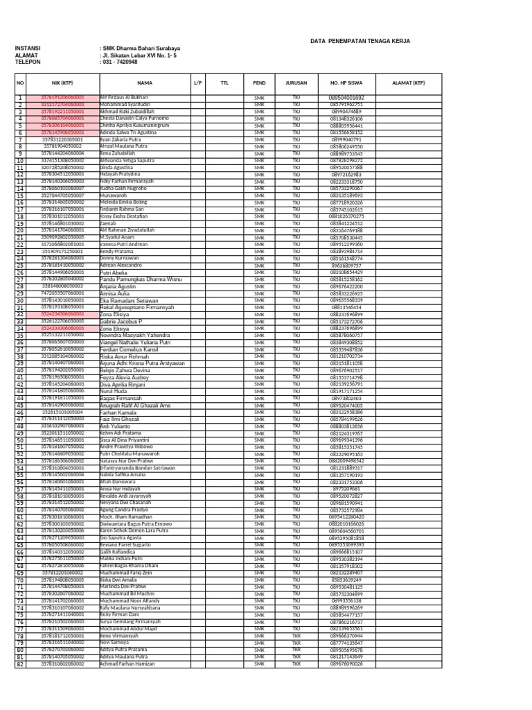 Form Penempatan 2025 (BKK) | PDF