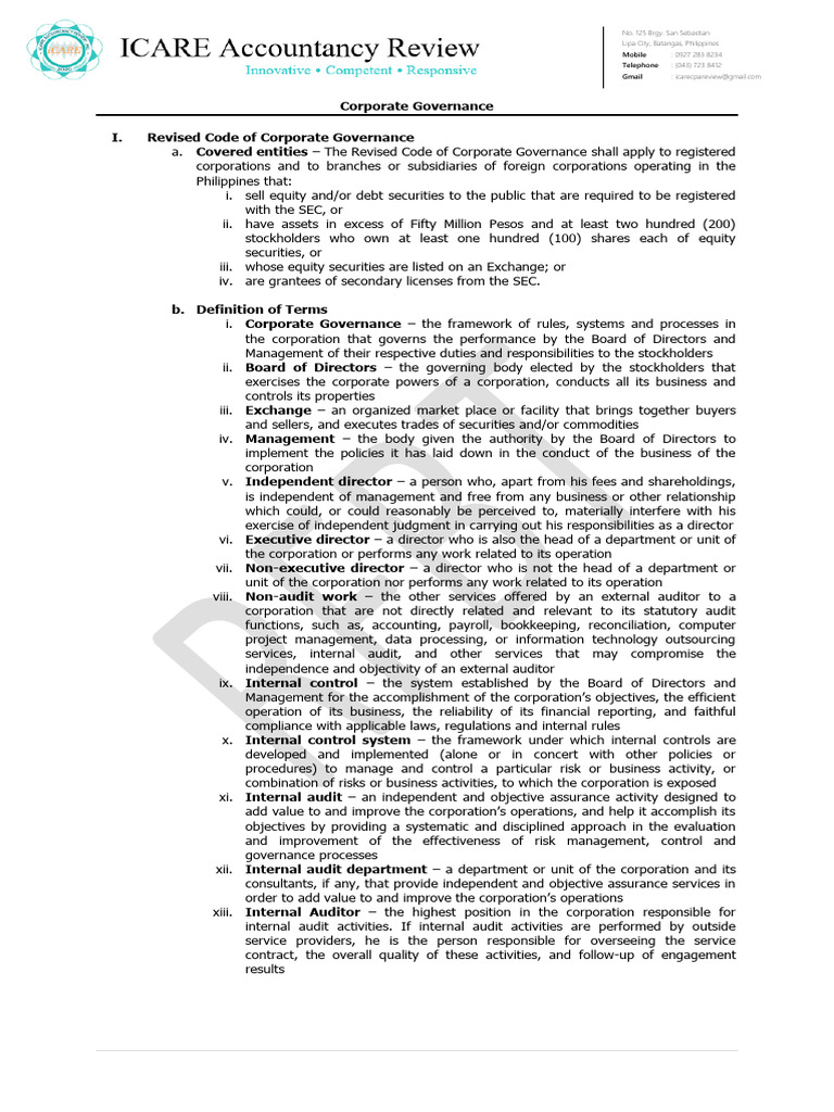 Revised Corporate Governance Code Overview | PDF | Internal Control ...