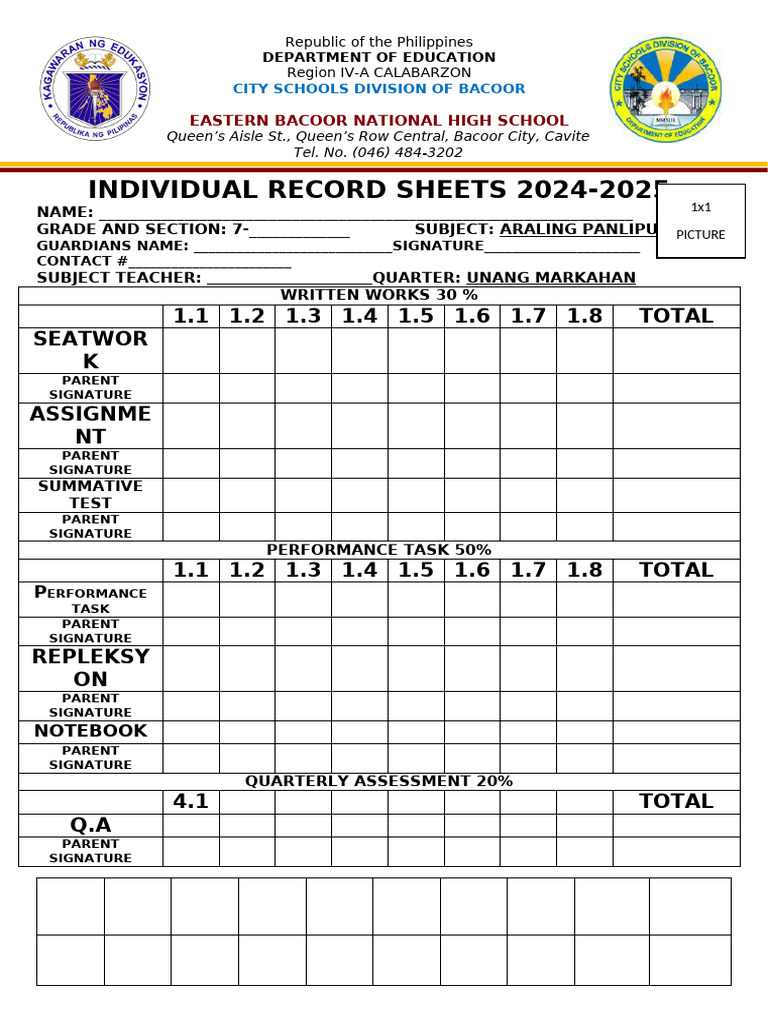 Record Sheet AP 1st Quarter 2 | PDF