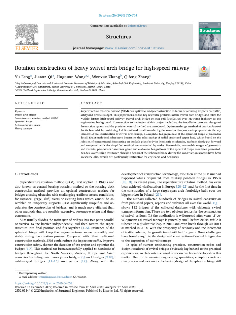 Rotation Construction of Heavy Swivel Arch Bridge For High-Speed ...