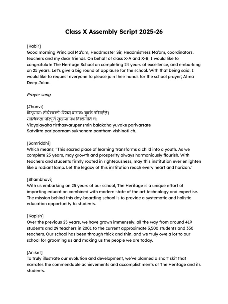 Class Assembly Script 25-26 | PDF