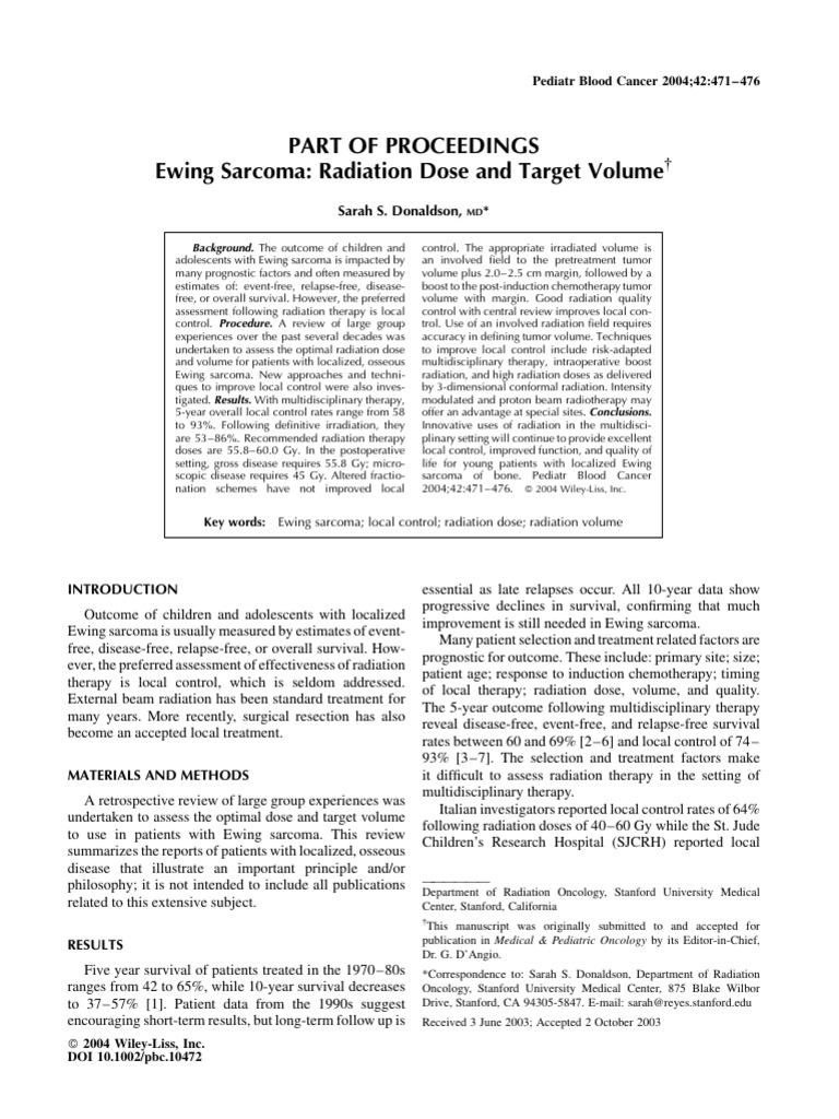 Ewing Sarcoma Radiation Dose and Target Volume | PDF | Radiation ...