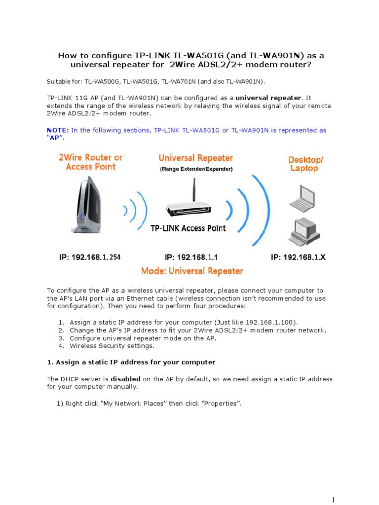 TL-WA501G and TL-WA901N Settings For 2wire Modem Router | PDF ...