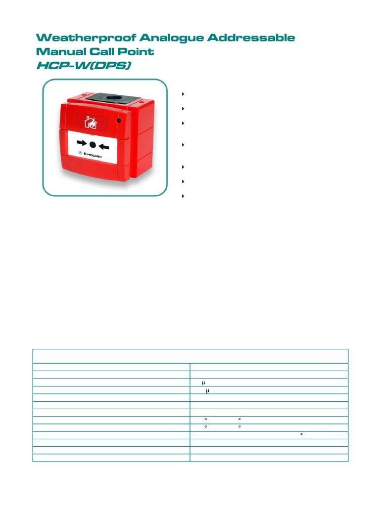 Hochiki Weatherproof Manual Call Point | PDF | Equipment | Electronics