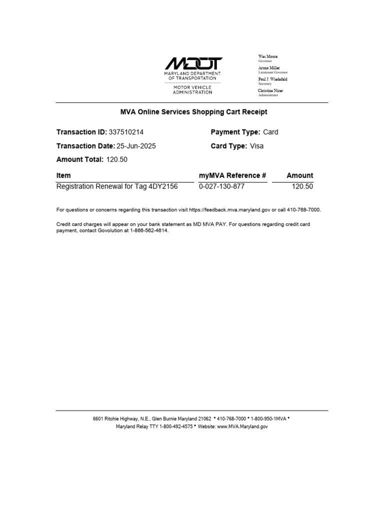 MVA Registration Renewal Receipt | PDF