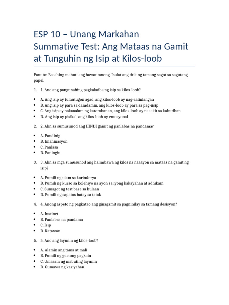 ESP10 HOTS SOLO Test | PDF