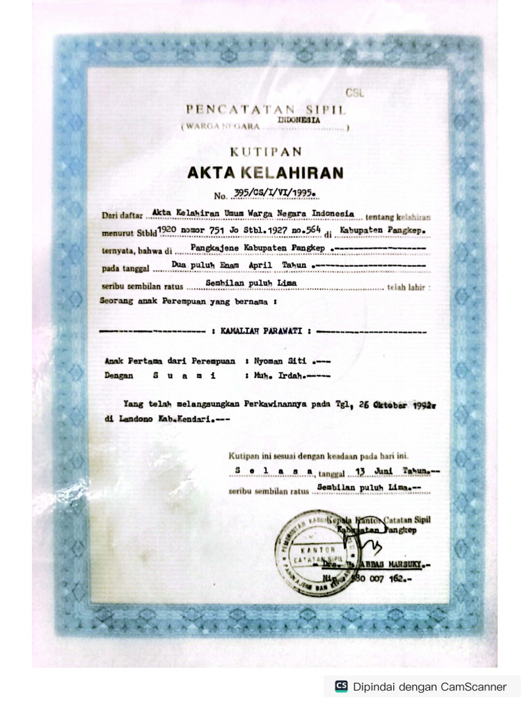 CamScanner Akta Kelahiran Weni | PDF