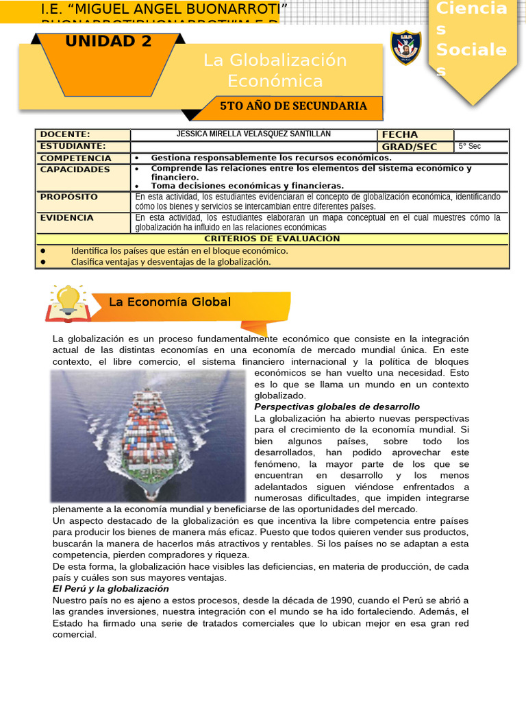 Ficha de Actividad CCSS 5° - Semana 4 | PDF | Globalización | Perú