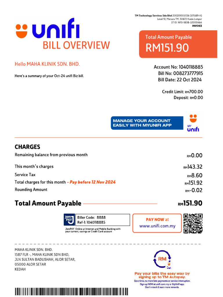 Unifi Bill Oct 2024 | PDF