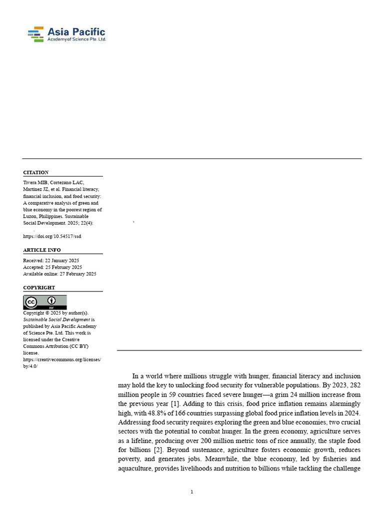 Financial Literacy and Food Security in Luzon | PDF | Food Security ...